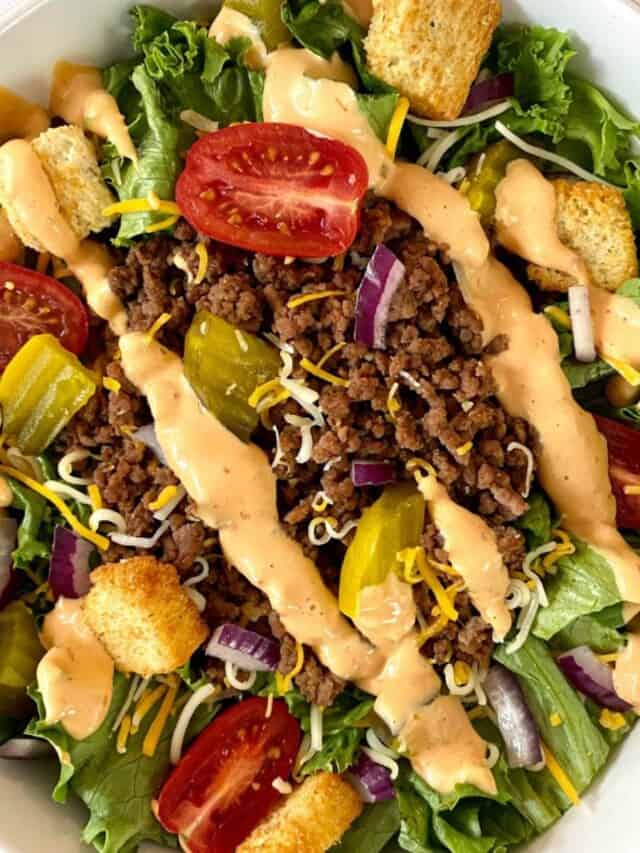 Beef Taco Salad with Salsa Ranch Dressing - Happy Honey Kitchen