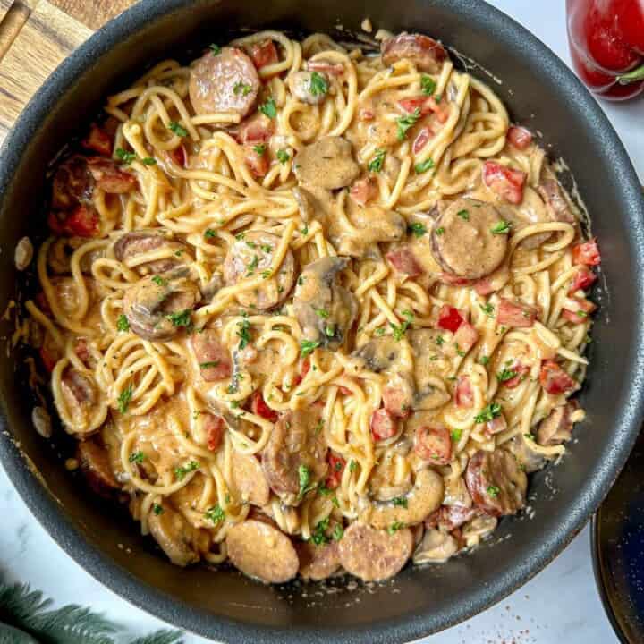 Cajun Spaghetti With Andouille Sausage Happy Honey Kitchen