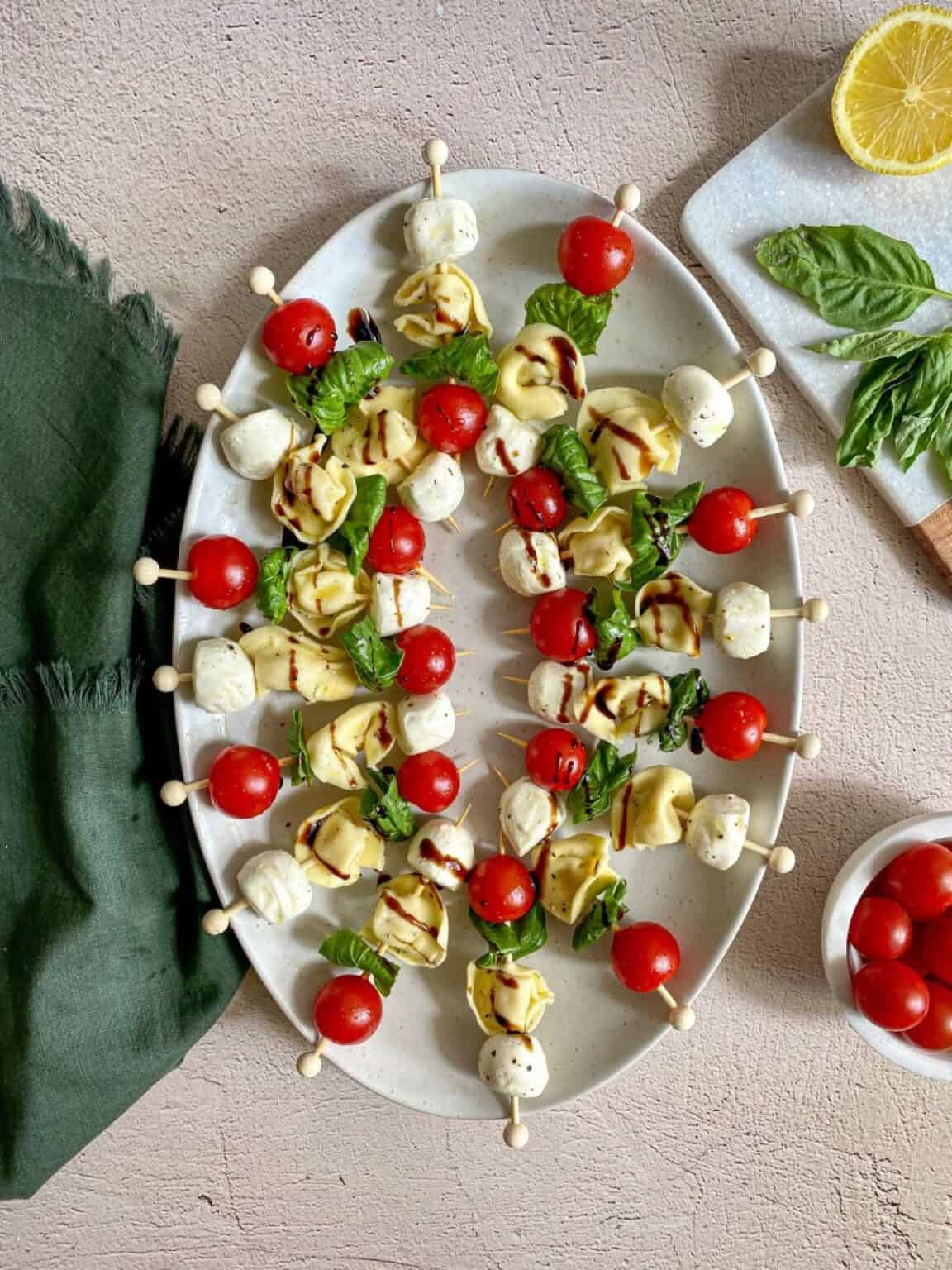 Caprese Tortellini Skewers with Balsamic Glaze - Happy Honey Kitchen