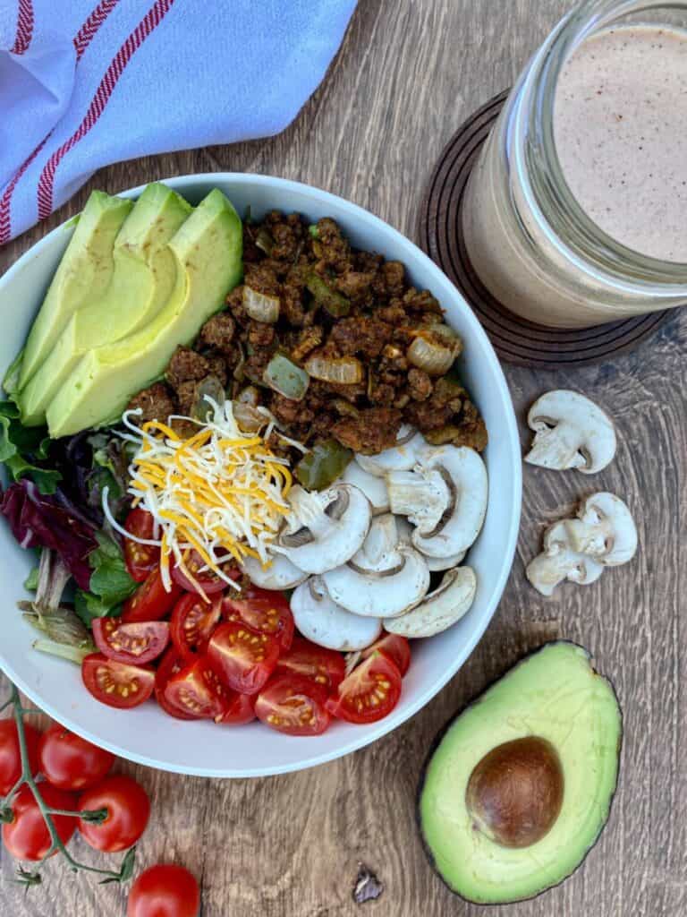 Beef Taco Salad with Salsa Ranch Dressing - Happy Honey Kitchen