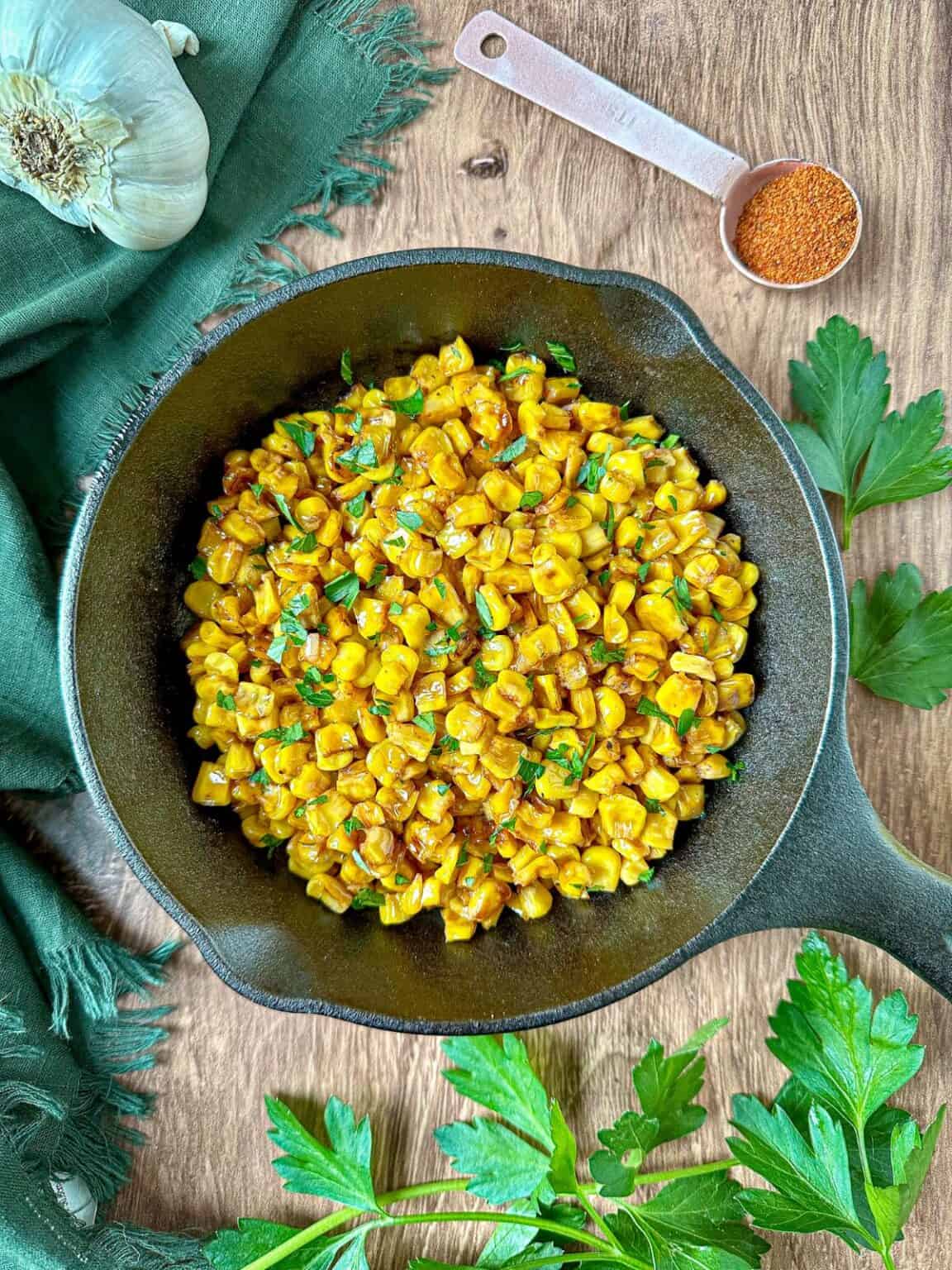10-Minute Skillet Charred Corn - Happy Honey Kitchen