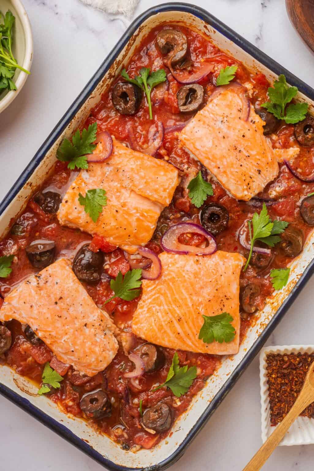 Salmon Puttanesca (Italian Salmon Recipe) - Happy Honey Kitchen